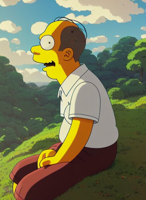 Lexica - Portrait of homer simpson, cloudy sky background lush ...