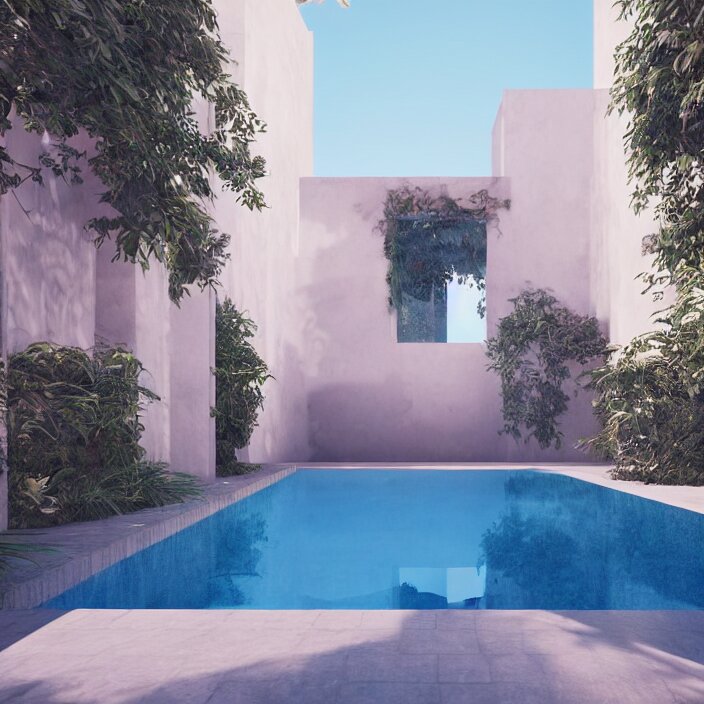 a room with a pool in the middle of it, a digital rendering by r ...