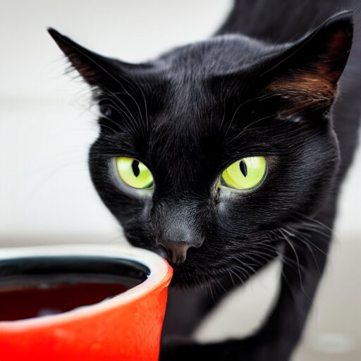 Lexica - Photo of a black cat drinking water