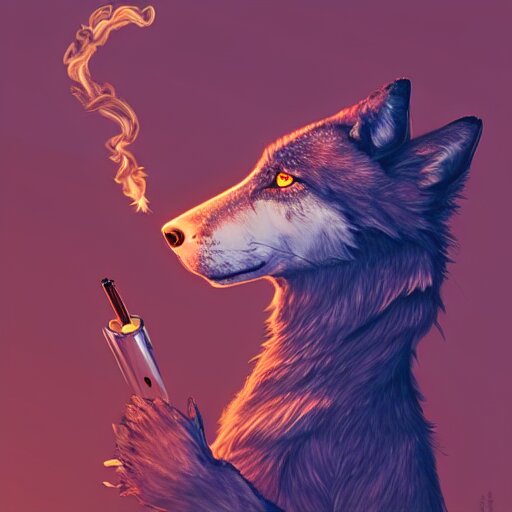 Lexica - A a robotic wolf smoking a cigarette vibrant lighting, elegant ...