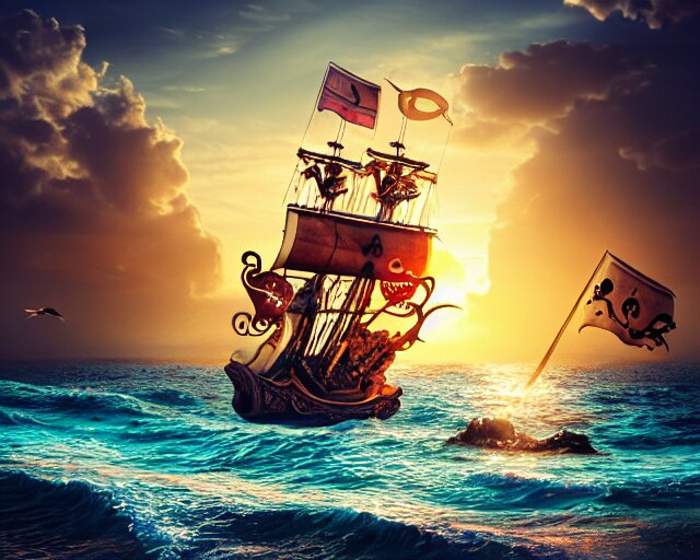 Lexica - Beautiful ocean, pirate ship, natural lighting, 35mm ...
