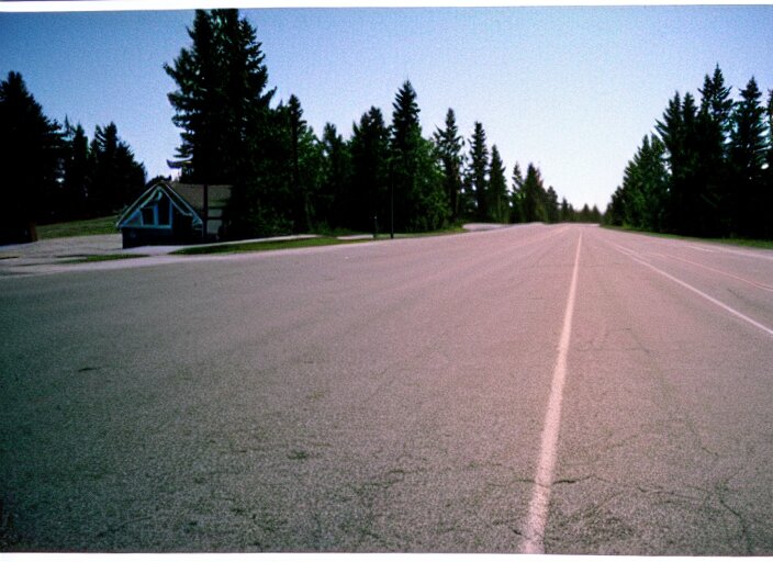 Lexica - A disposable camera picture of an empty street in a small ...