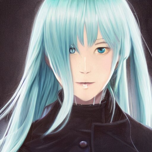 Lexica - Profile shot of rimuru tempest, sky blue, straight hair, long ...