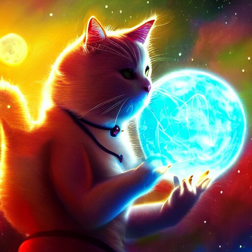 illustration of a white fluffy cat wizard casting a spell in spa ...