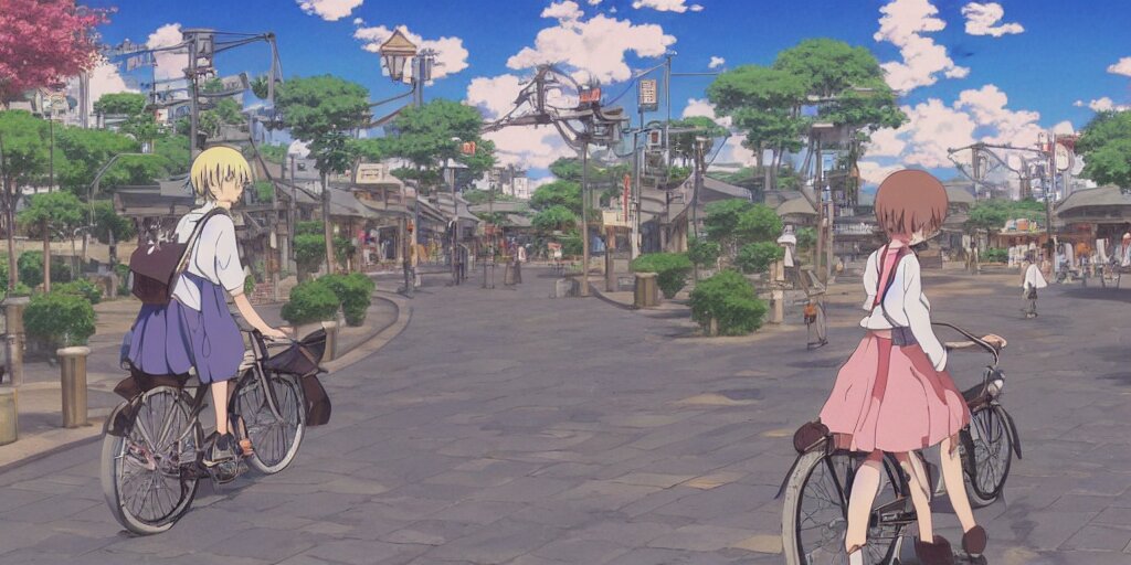 Lexica Anime Girl Riding Bicycle In Highly Detailed Japanese City