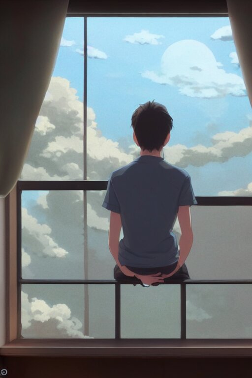 Lexica - A highly detailed matte painting of a man looking out window ...