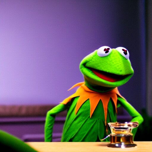 Lexica - Candid photo of kermit the frog sitting on the couch hitting a bong, kermit the frog in ...