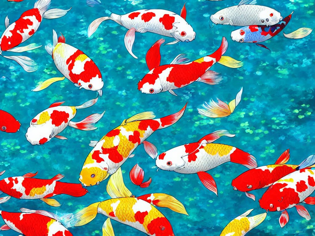 Lexica - Colorful koi carp in a waterly pond, illustration, concept art, colorful, beautiful ...