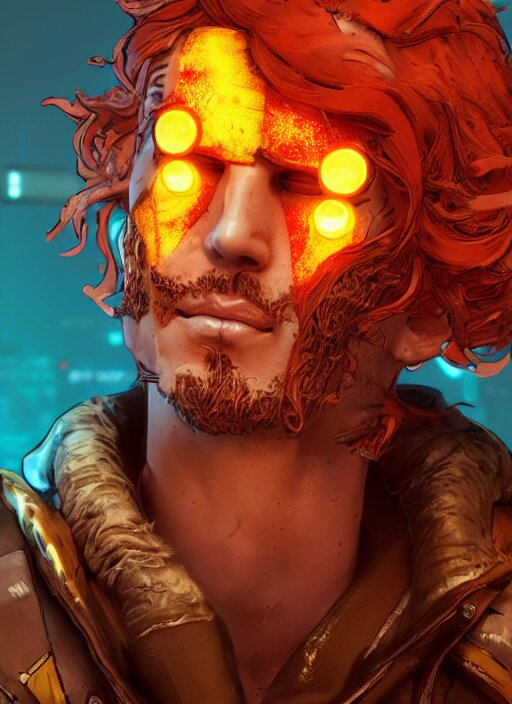 Lexica - Glowwave portrait of curly orange hair man from borderlands 3 ...