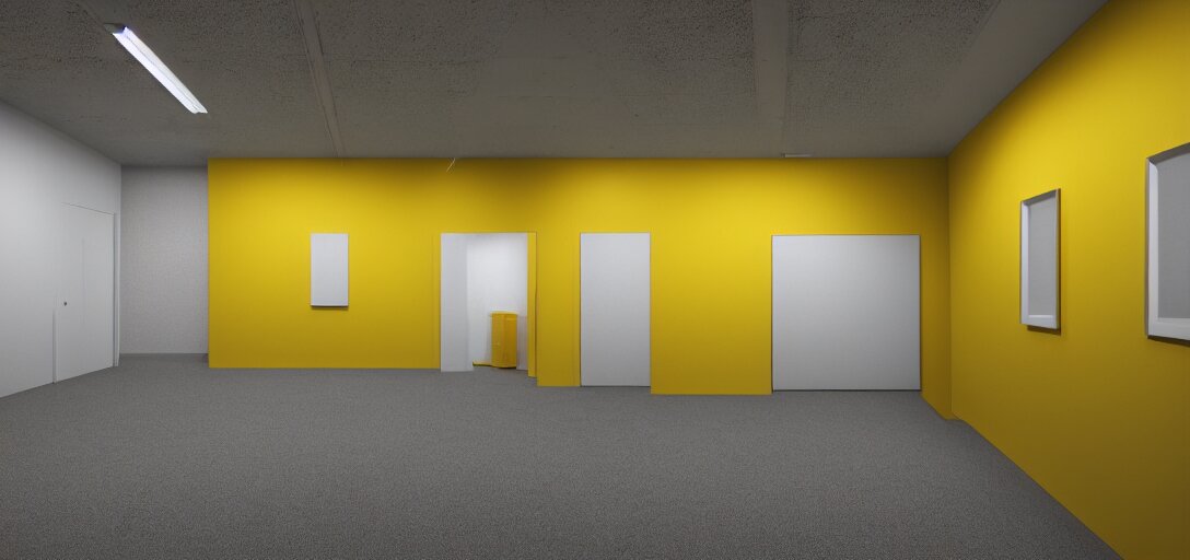 Lexica - Backrooms office place yellow walls carpet floor led lights with nobody, bright, 8 k ...