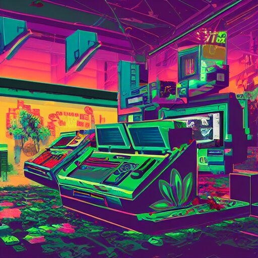Lexica - A painting of an abandoned video game system, vaporwave arcade ...