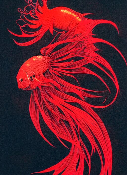 Lexica - Red betta fish by james jean and frank frazetta + black paper ...
