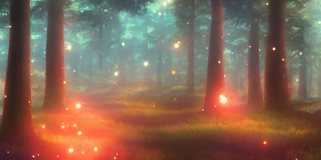 Lexica - A pine forest with glowing spirits, ultra high quality, 4 k ...