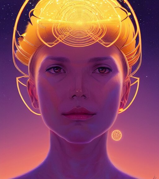 Lexica - a golden woman 2/3 figurative portrait, in space, head ...