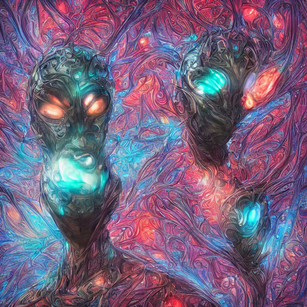 Lexica - Face of a alien deity, centered, corals, plume made of ...