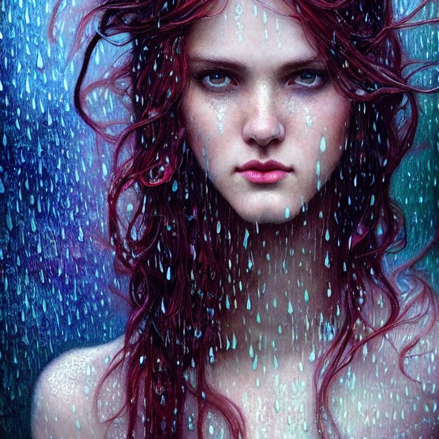 Lexica - Bright portrait LSD rain on face and wet hair, diffuse ...