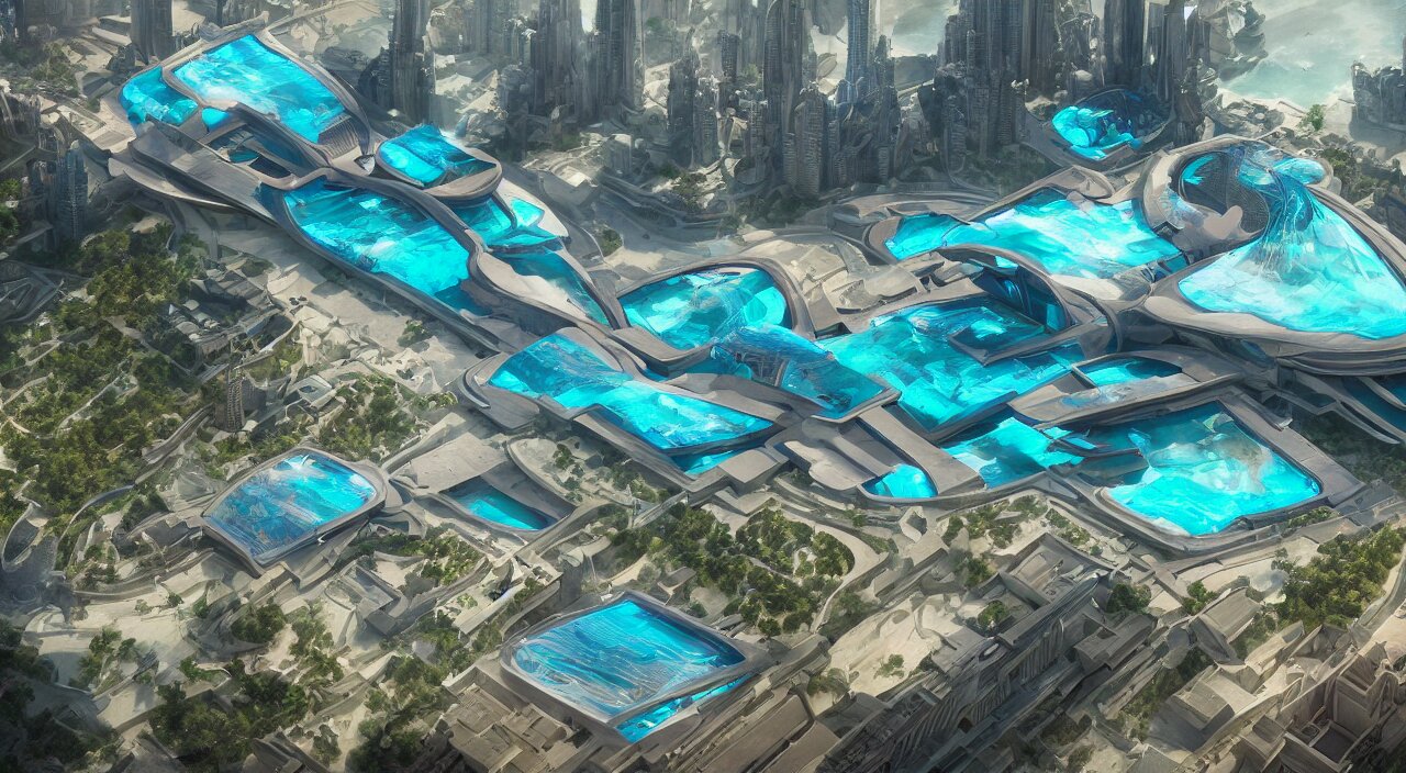 Lexica - a matte painting of a Modern Atlantis temple of dynasty highly ...