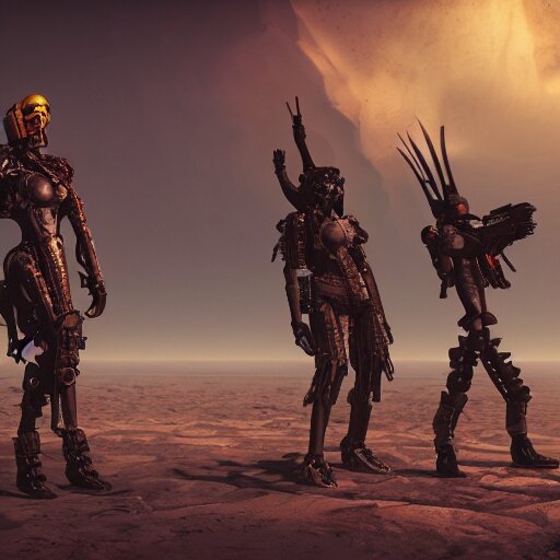 Lexica - Cyberpunk apocalyptic desert scenery with humanoids in a ...