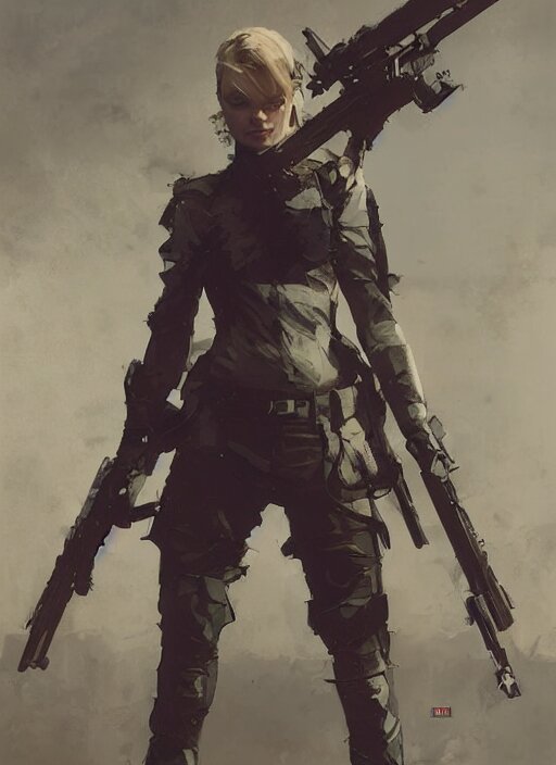 Lexica - Margot Robbie wearing metal gear armor holding rifle dramatic ...