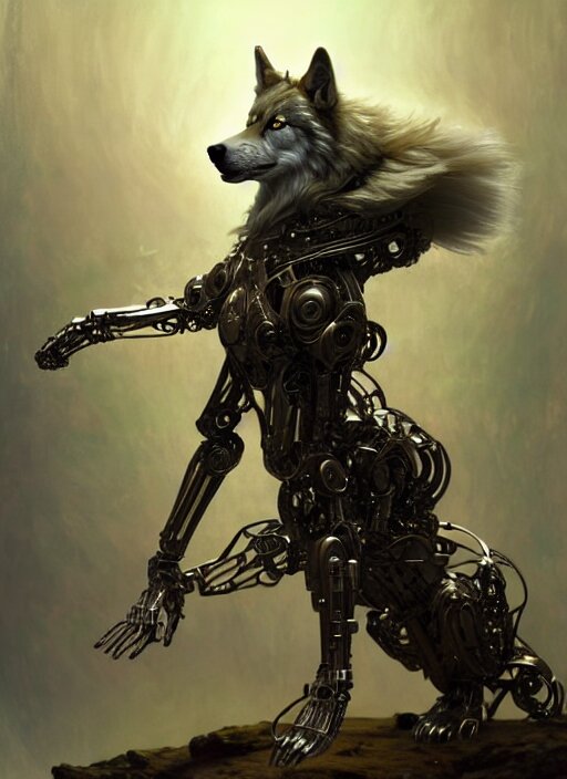organic cyborg wolf, full body, diffuse lighting, fantasy, intri ...