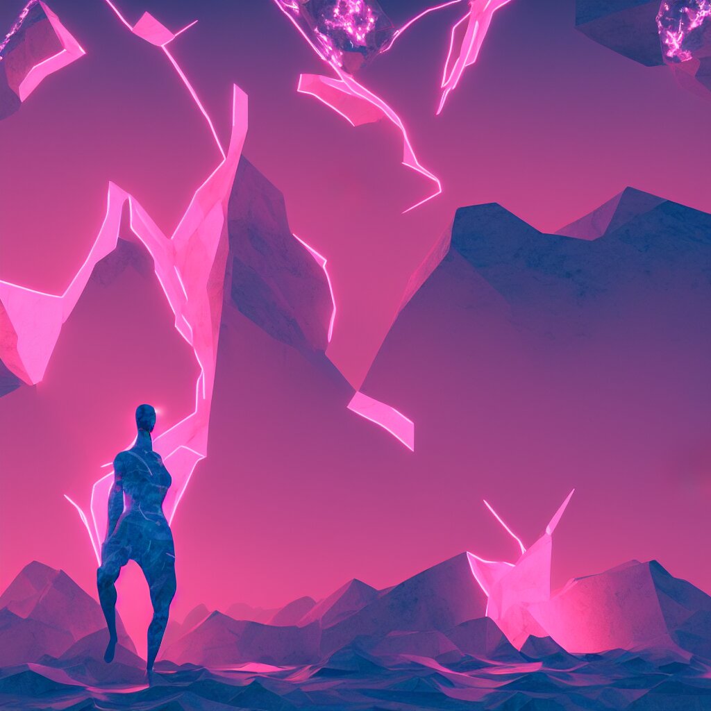 Lexica - Manikin made of marble, fractal neon explosion revealing a ...