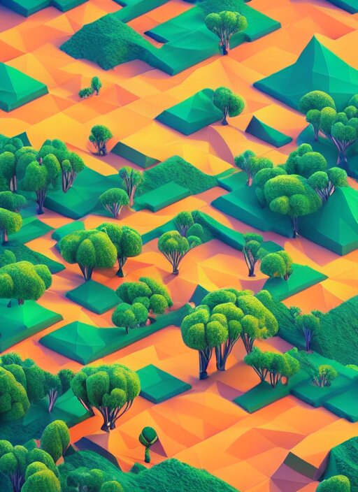 a low poly isometric render of madagascar with baobab trees in t ...