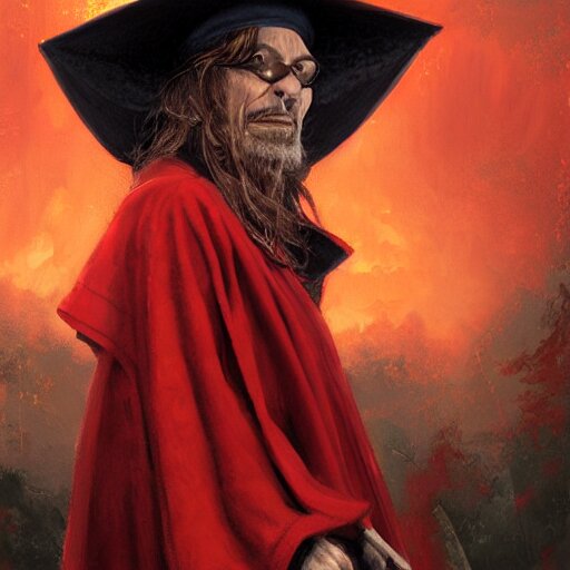 Lexica - Portrait of rincewind wearing bright red wizard robe and hat ...