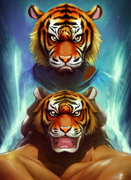 Lexica - Character portrait of a male anthro Tiger fursona dressed like ...