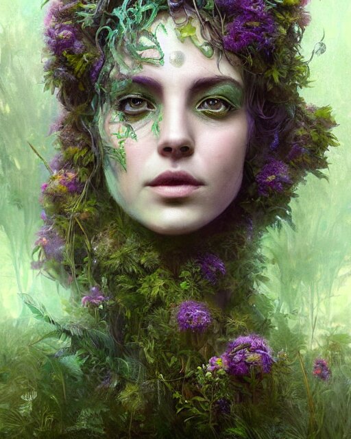 Lexica - Portrait of woman queen dryad made of plants weed and trees ...