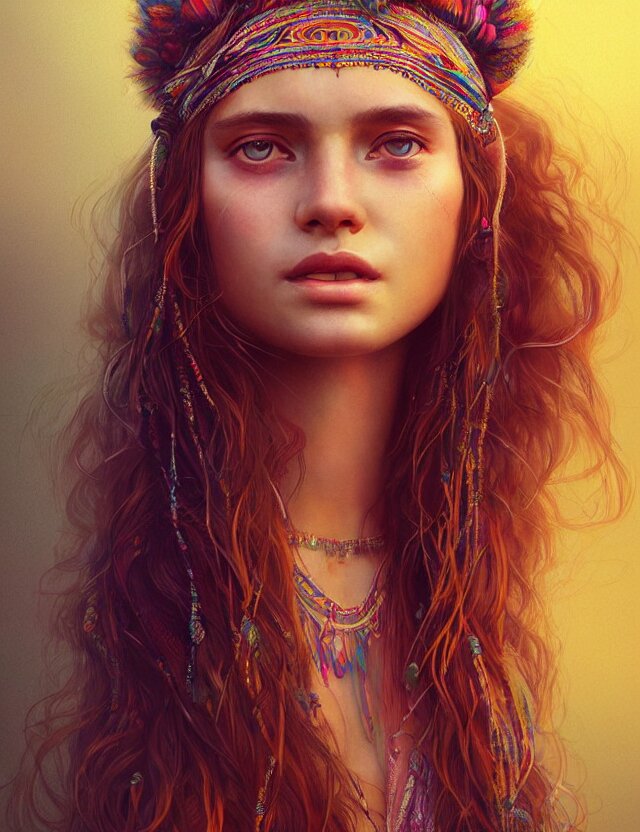 Lexica - Portrait of a young woman wearing boho clothing, hippie girl ...