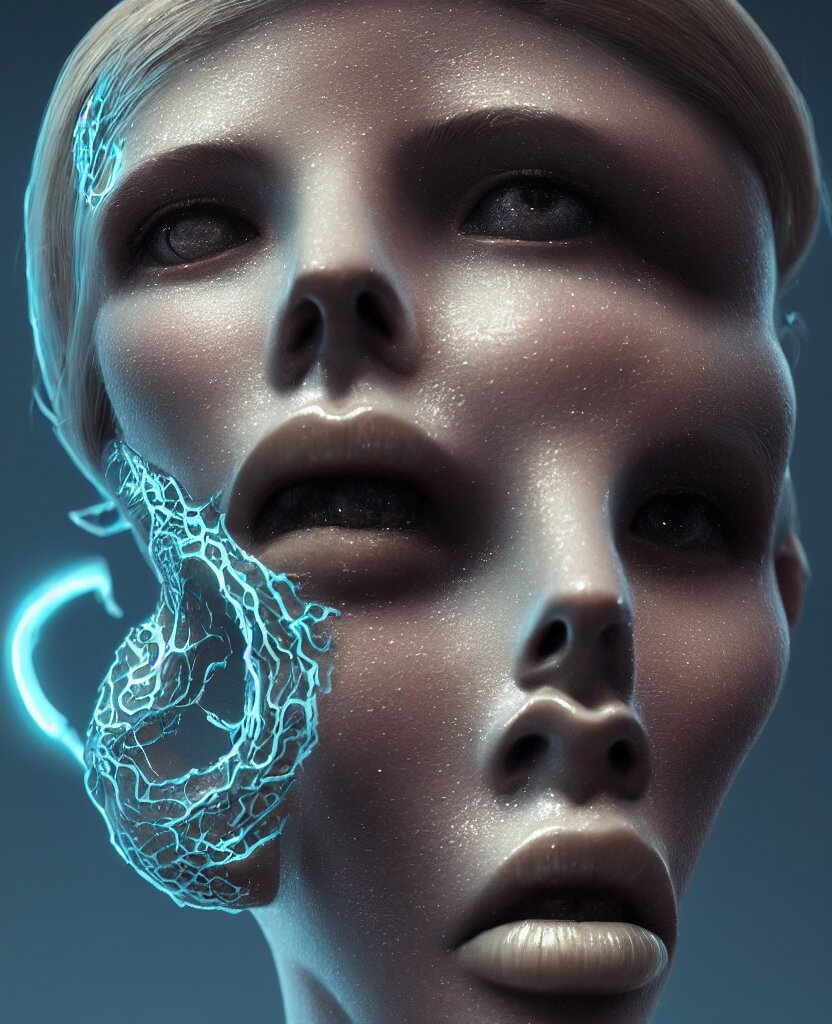 Lexica - Goddess close-up face portrait. with melting bioluminescent ...