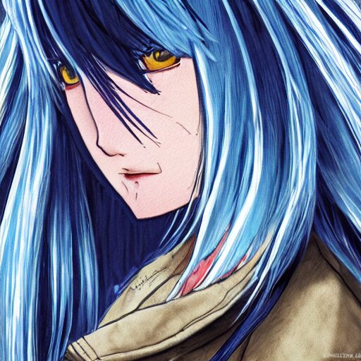 Lexica - Profile shot of rimuru tempest, sky blue straight hair, long ...