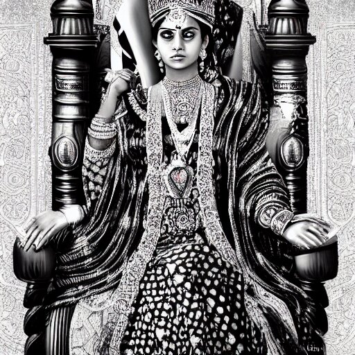 Lexica - The queen of india sitting on a throne, moody atmosphere ...