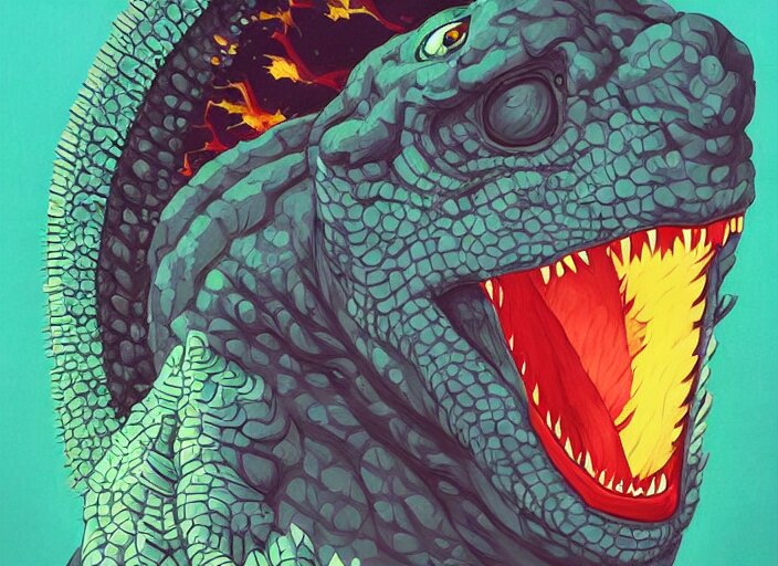 Lexica - Godzilla posing for a school picture, religious painting ...