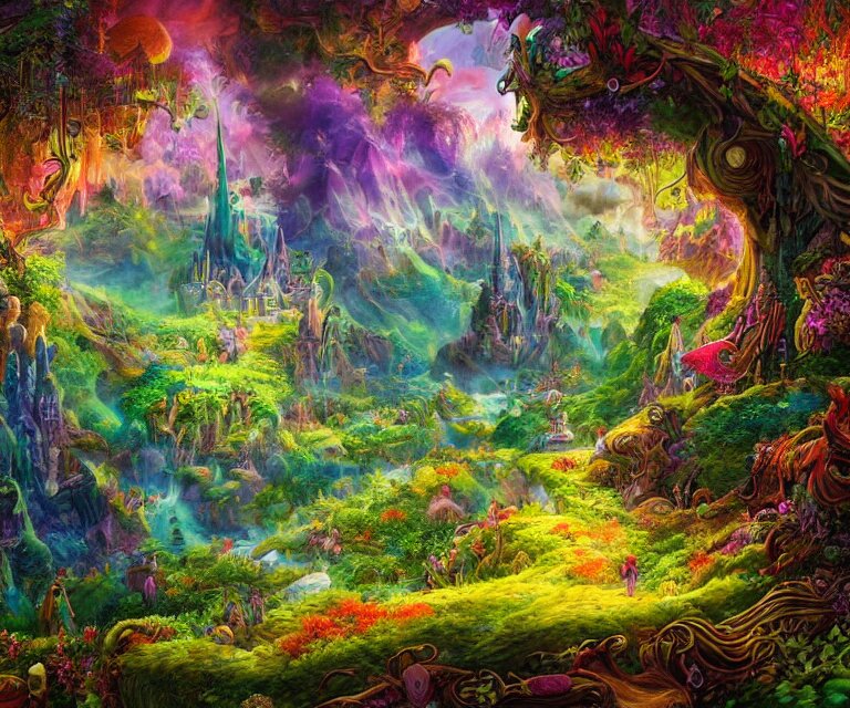 a mystical wonderland, high fantasy, magical elements, vibrant c ...