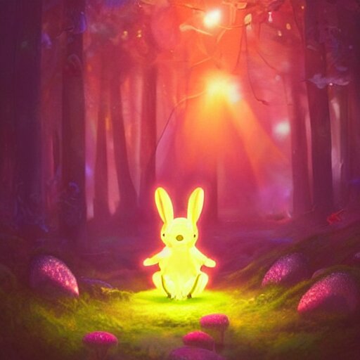 Lexica - A glowing luminous bunny surrounded by luminous pink orange ...