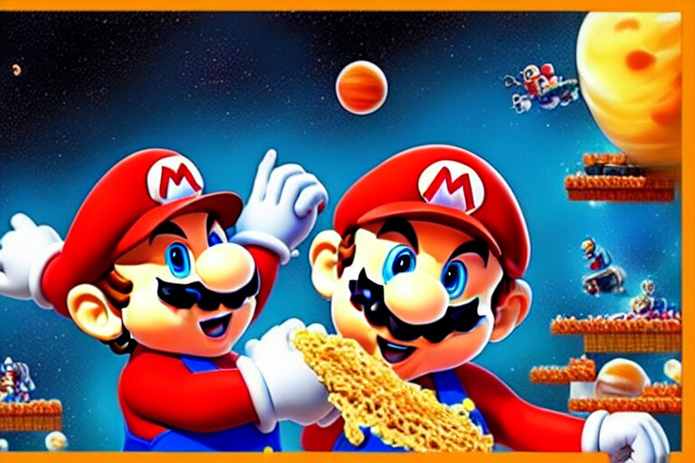 Lexica - Mario in space eating ramen, digital art, game art, character ...