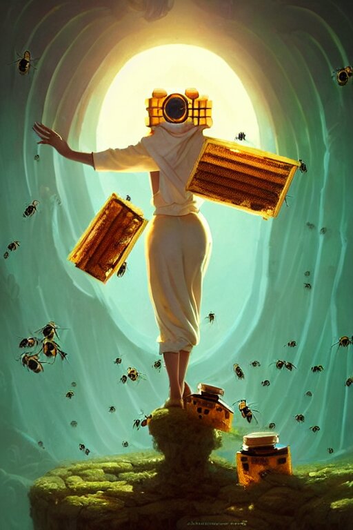 Lexica - Fantasy beekeeper, stunning woman, wearing nanotech honeycomb ...