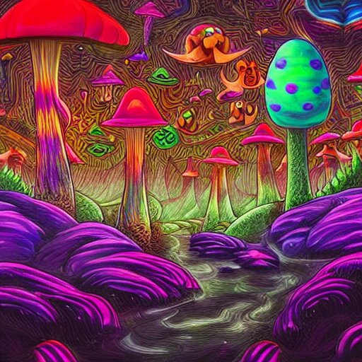 Lexica - Psychedelic mushroom kingdom, dmt, landscape, river, trending ...