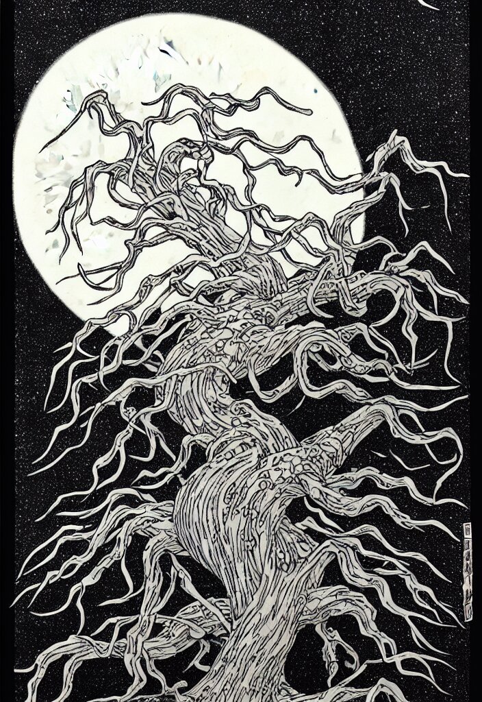 Lexica - Prompt: magical white skeleton Bonsai tree squid creature ...