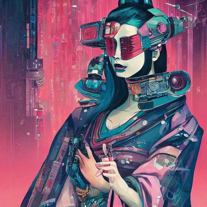 Lexica - A beautiful painting of a cyberpunk geisha by malika favre, in ...