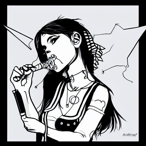 Lexica - Line art drawing of a punk girl blowing a bubble. artstation