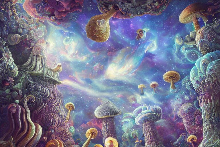 trippy cosmic mushroom, oil on canvas, intricate, portrait, 8k h ...