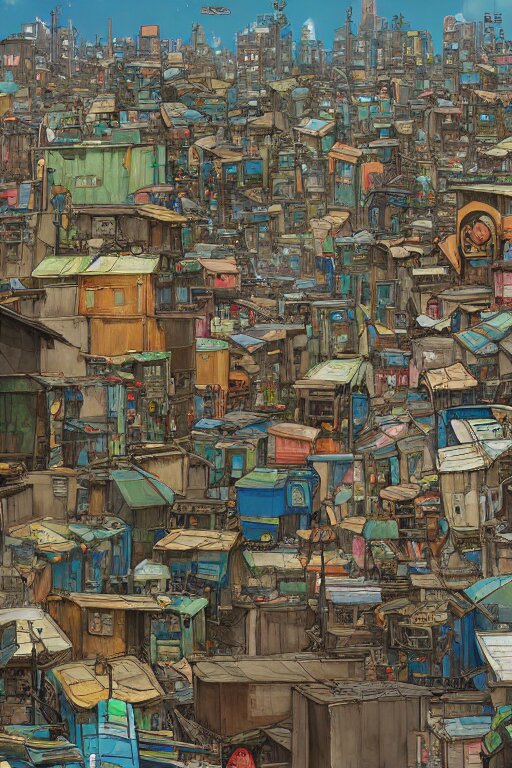 Lexica - Scifi shanty town favela City Street with color full metal ...