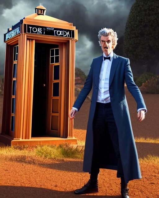 Lexica - Weta disney pixar movie still fullbody photo photo of peter capaldi wtith his tardis ...