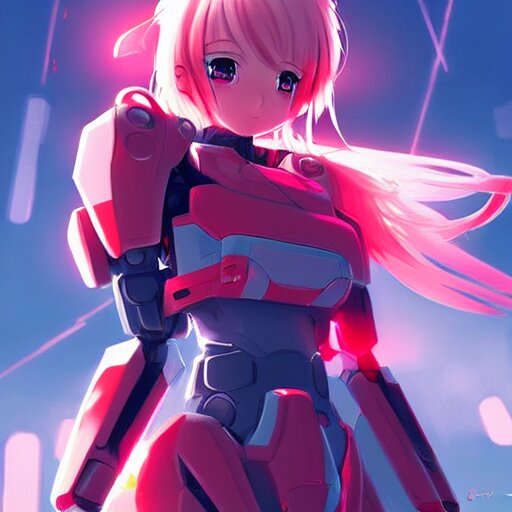 Lexica - Digital anime art, cute mech girl wearing a red mech suit and ...