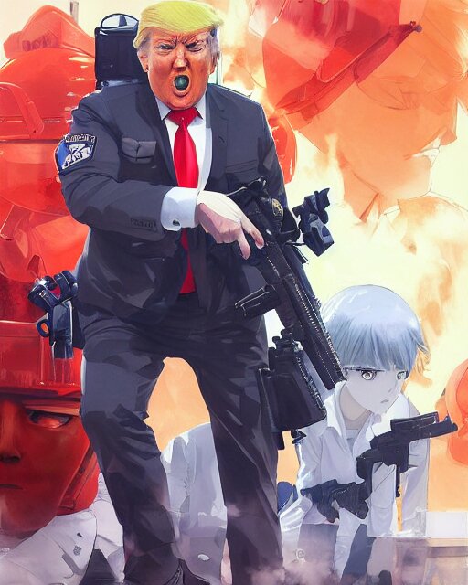 Lexica - Donald trump wearing tactical gear, very anime, fine - face ...