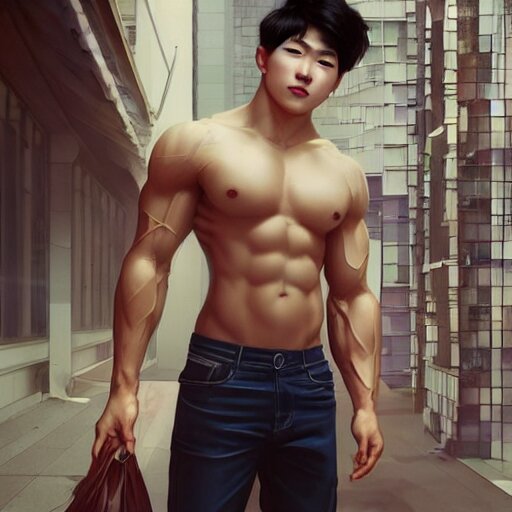 Lexica - A korean bodybuilder college boy, head to toe, bokeh ...
