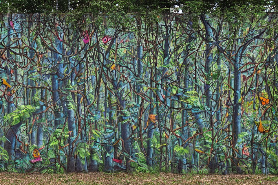 Lexica - Graffiti of a forest on a wall, by birdo, alex maksiov and ...
