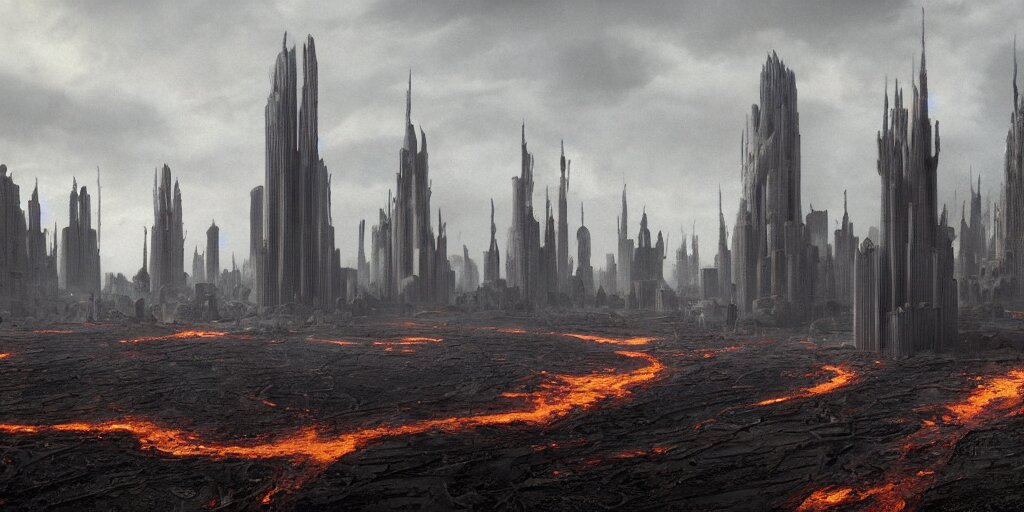 Lexica - Intricate matte painting of grey apocalyptic burned landscape ...